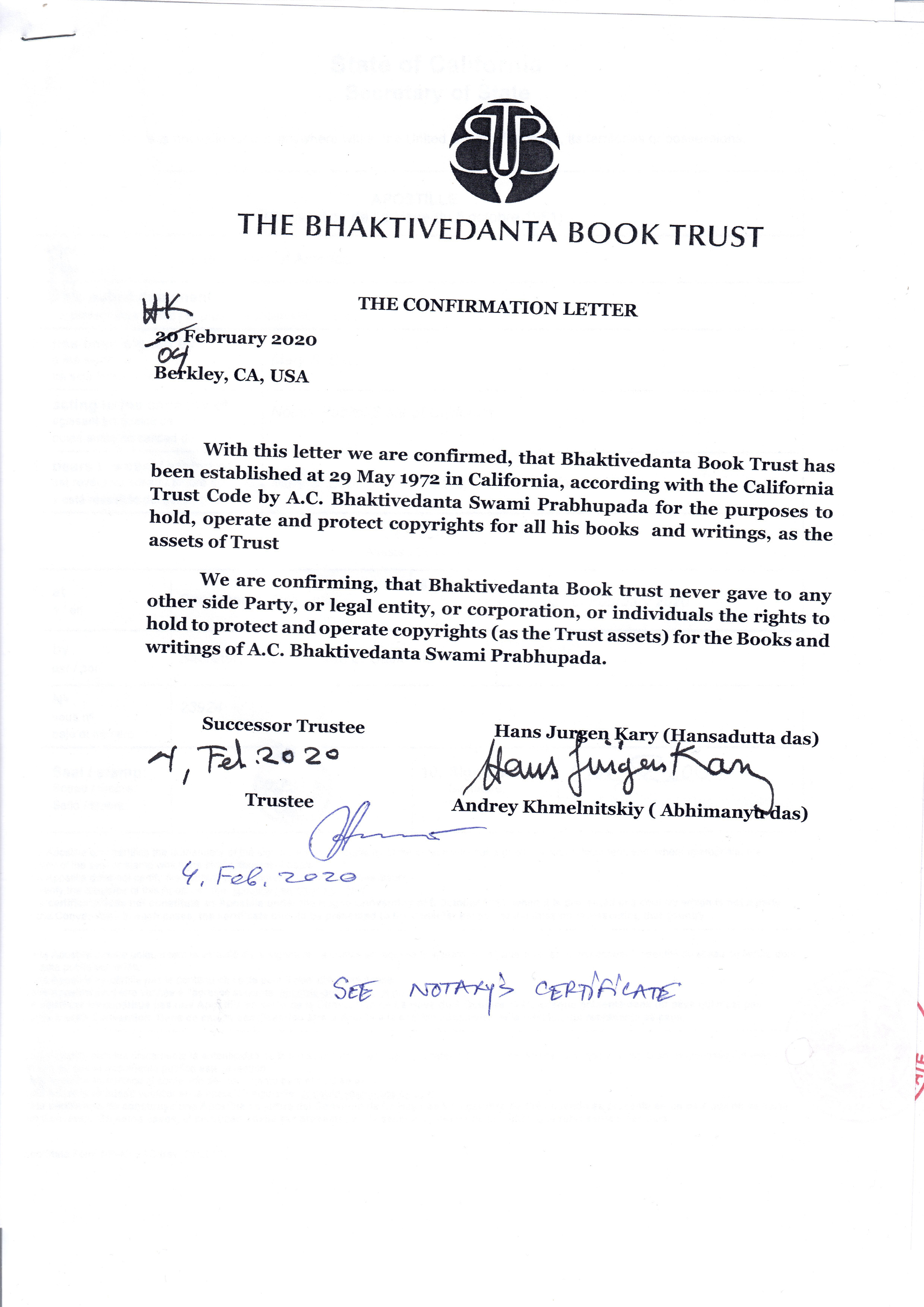Bhaktivedanta Book Trust (Legal documents)